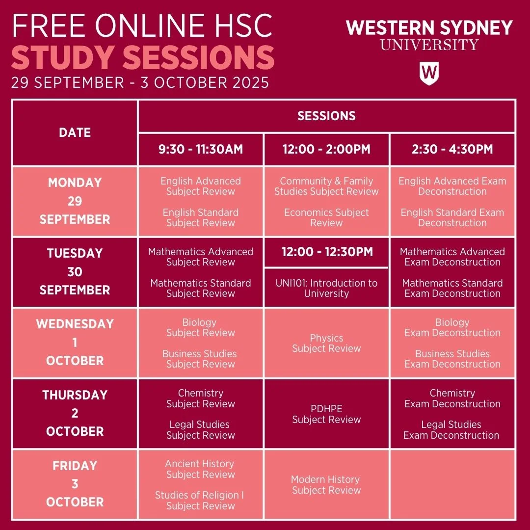 Free HSC Study Sessions | Western Sydney University